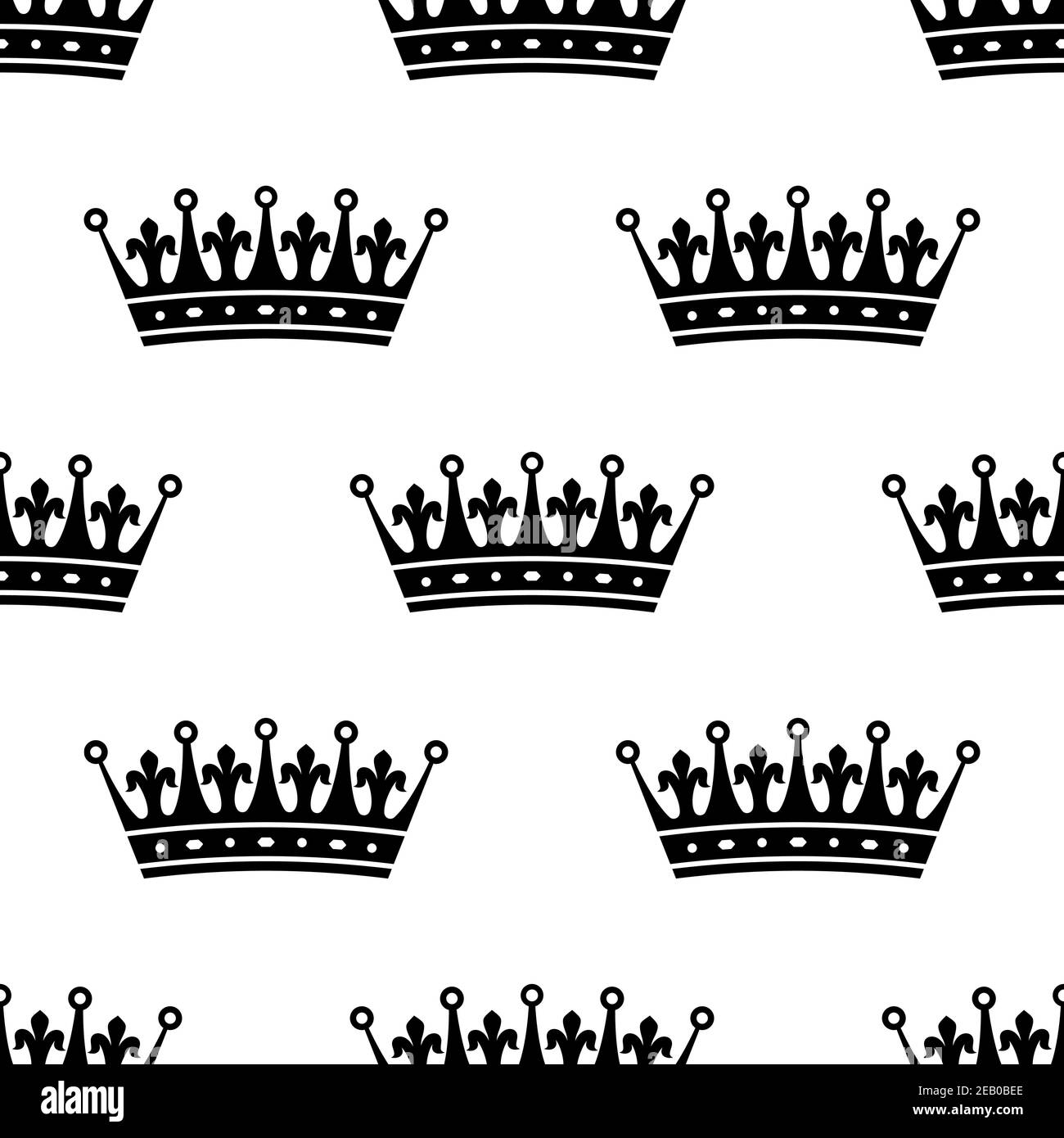 Royal heraldic seamless pattern with king or queen black crowns on ...