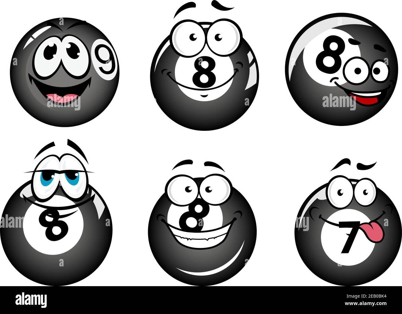 Funny smiling pool and billiard balls characters set for mascot or ...