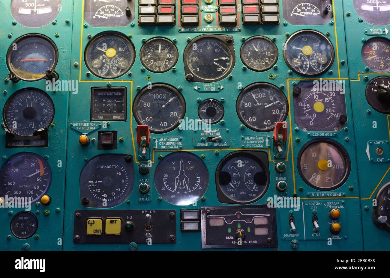 Aircraft instruments on a dashboard of the old made in USSR plane Stock ...