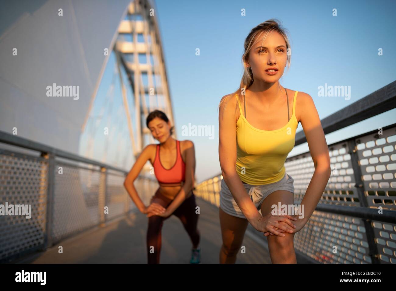 Fitness, sport, people, exercising and healthy lifestyle concept. Happy ...