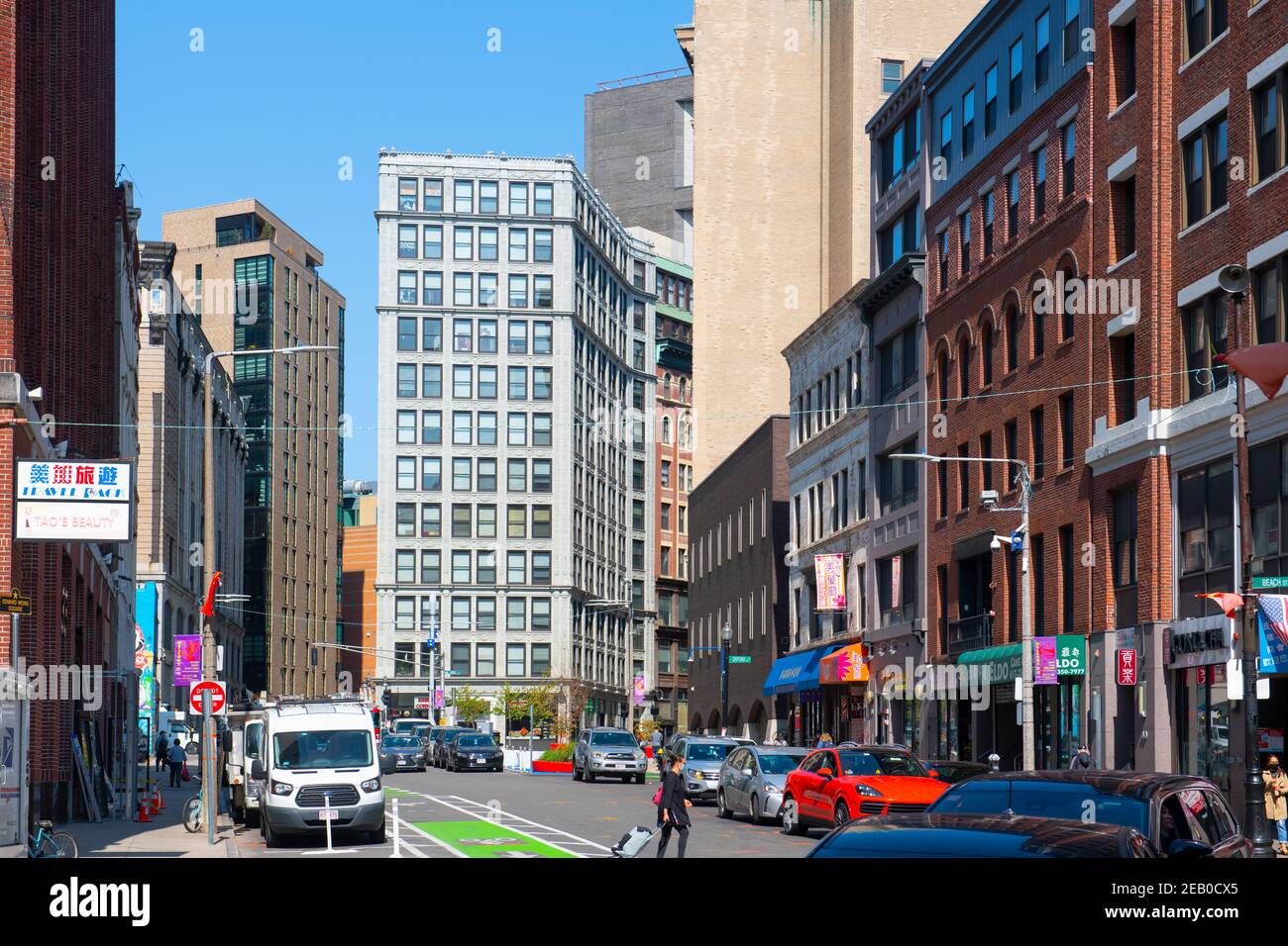 Historic commercial buildings on Harrison Avenue at Beach Street in ...