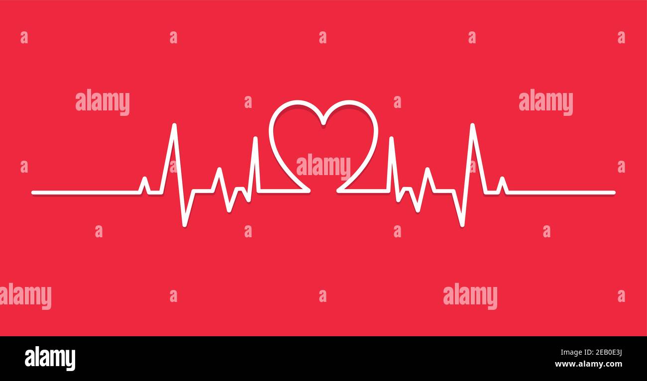 Heart beat isolated on red background. Heart vector illustration. Heart ...
