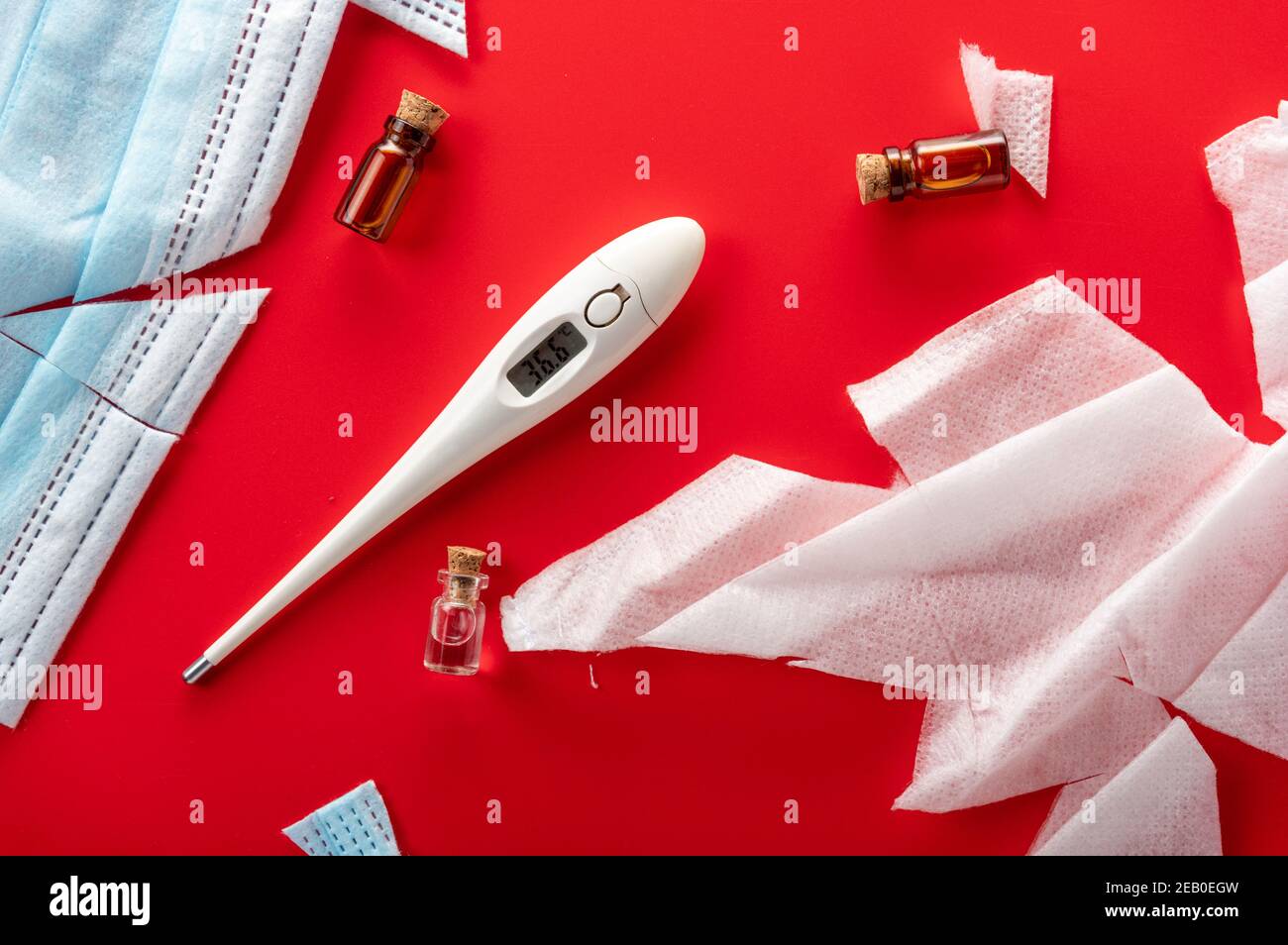 Laboratory capsules and medical thermometer. The temperature of a ...