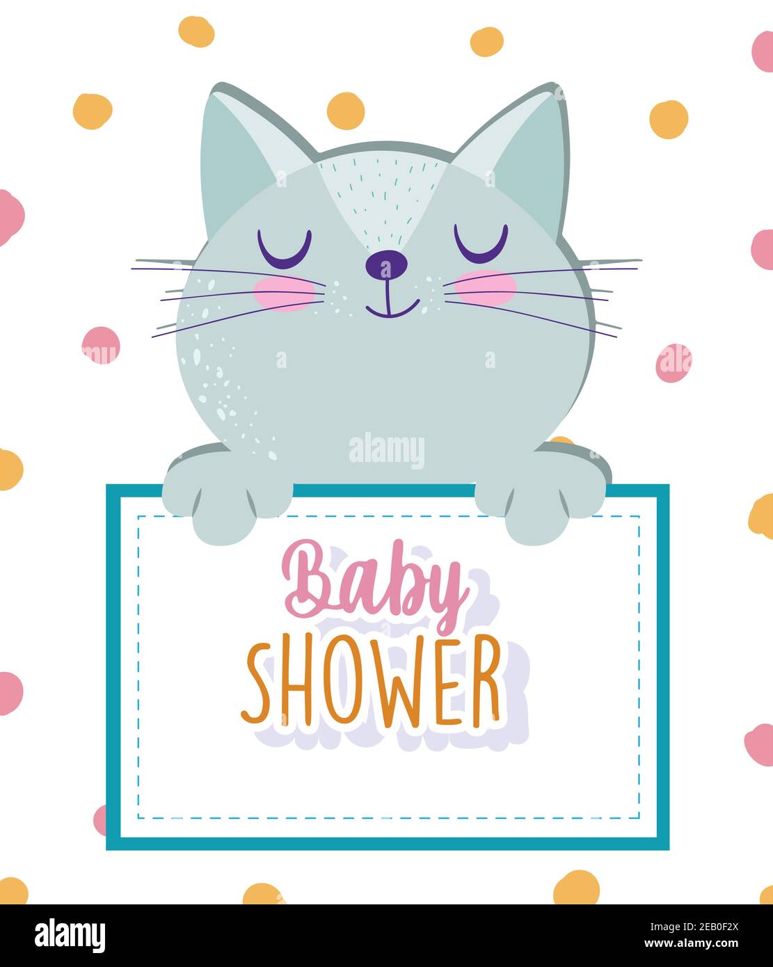 Baby shower adorable cat animal holding banner vector illustration ...