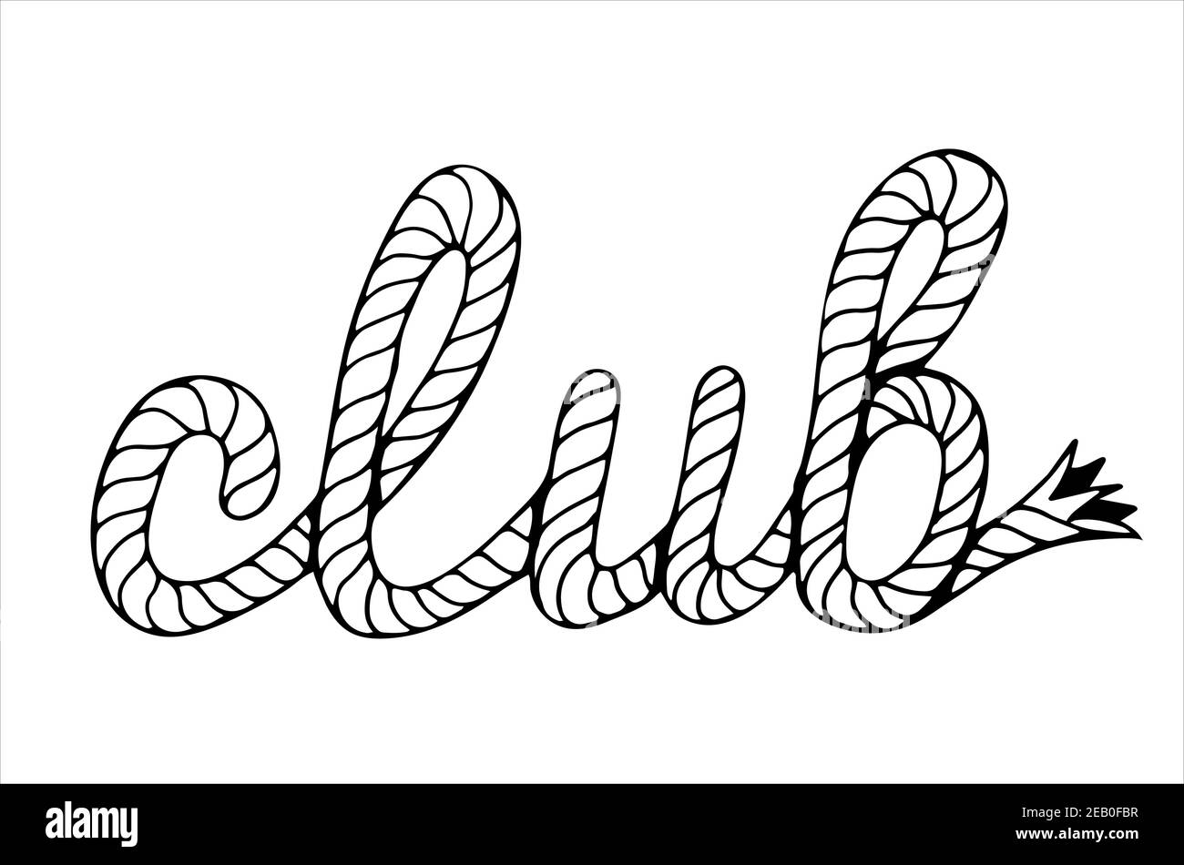 Club, lettering with hawser, hand drawn vector illustration Stock ...