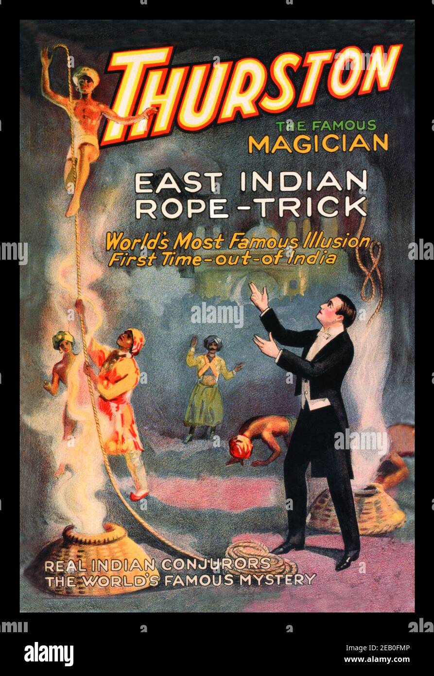 East Indian Rope Trick: Thurston the Famous Magician 1905 Stock Photo ...