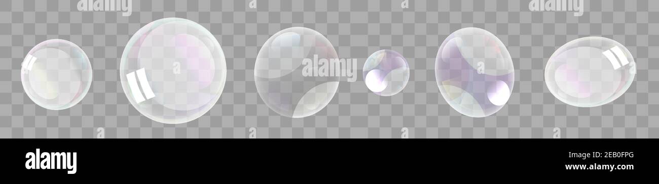 Realistic soap bubbles with rainbow reflection set isolated Stock ...