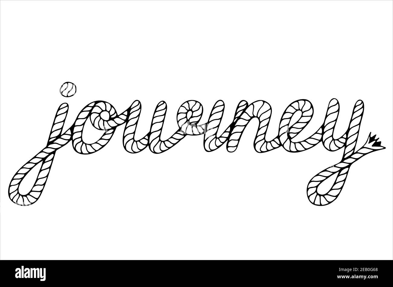 Journey, lettering with hawser, hand drawn vector illustration Stock ...