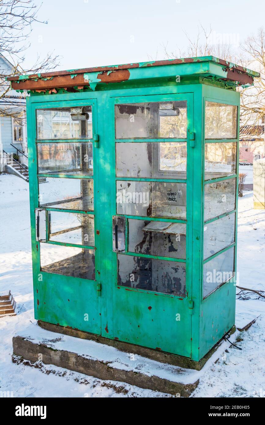 Old metal phone booth on Suomenlinna fortress island in Helsinki ...
