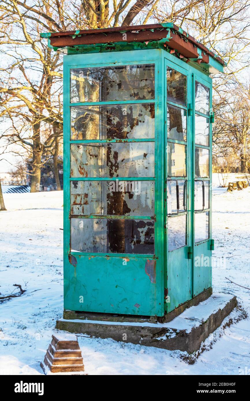 Old metal phone booth on Suomenlinna fortress island in Helsinki ...