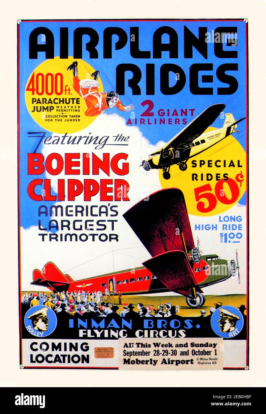 Airplane Rides: Inman Bros. Flying Circus 1931 Stock Photo - Alamy