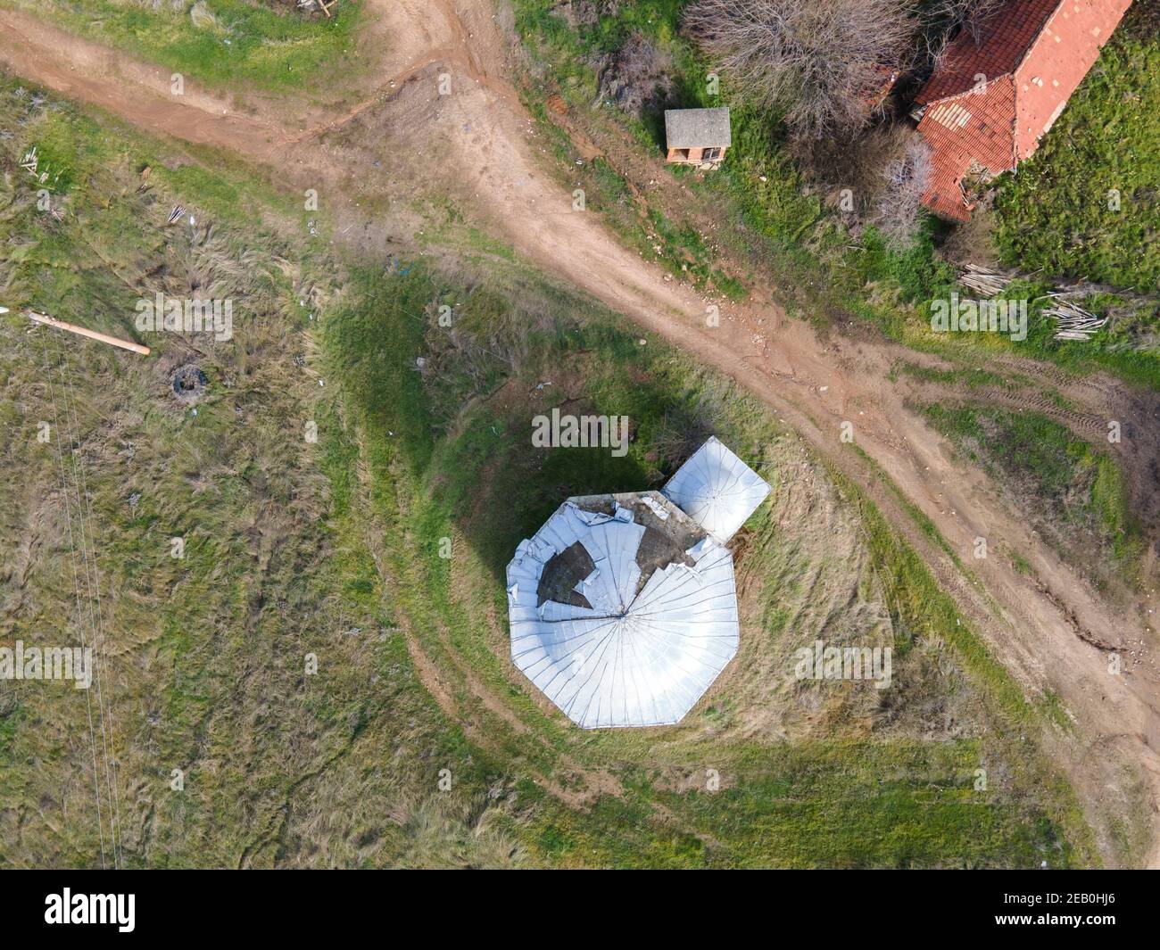 Aerial view of Sixteenth century Ottoman tomb of Hazar Baba (Hazar Baba ...