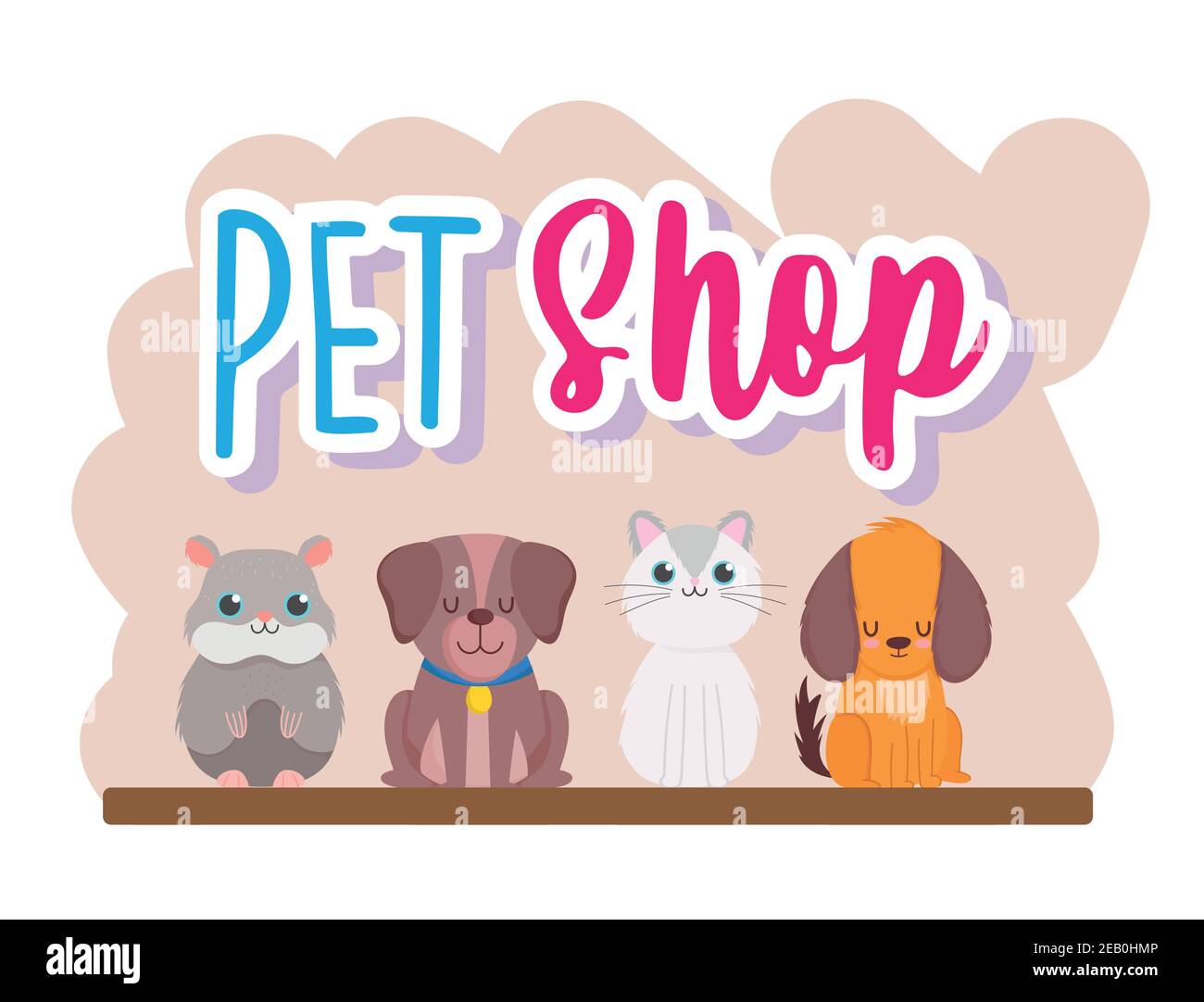 pet shop cute dog cat hamster domestic animals cartoon vector ...