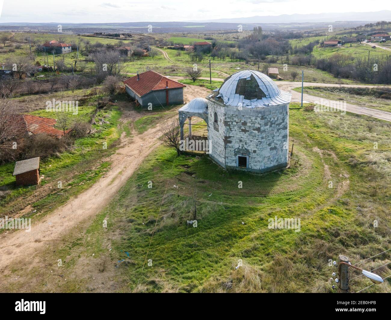 Aerial view of Sixteenth century Ottoman tomb of Hazar Baba (Hazar Baba ...
