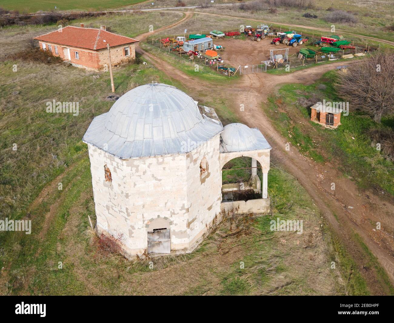 Aerial view of Sixteenth century Ottoman tomb of Hazar Baba (Hazar Baba ...