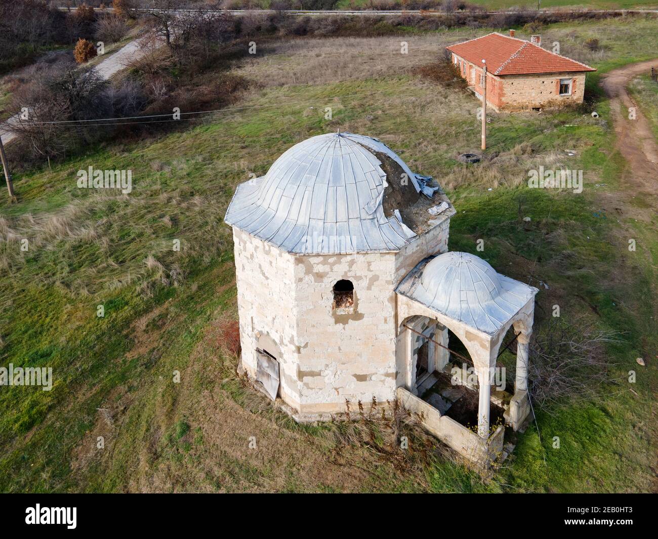 Aerial view of Sixteenth century Ottoman tomb of Hazar Baba (Hazar Baba ...