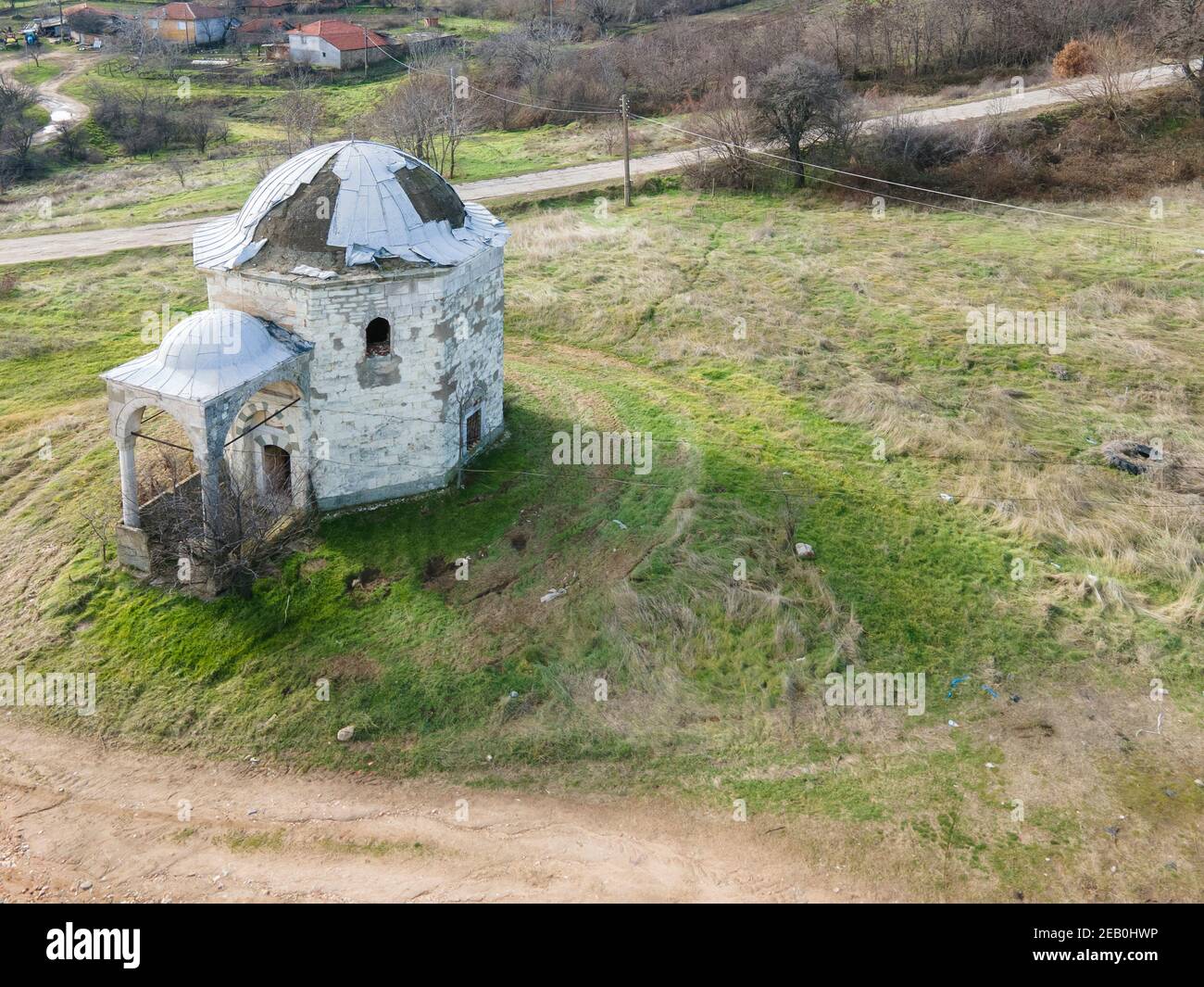 Aerial view of Sixteenth century Ottoman tomb of Hazar Baba (Hazar Baba ...