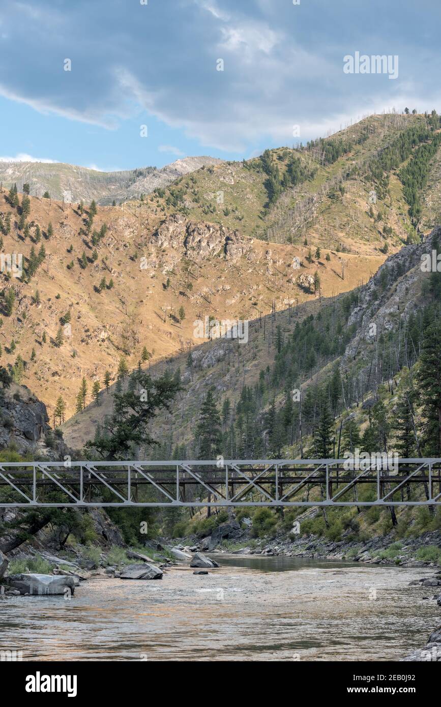 Pack bridge over the Middle Fork of the Salmon River, Idaho Stock Photo ...