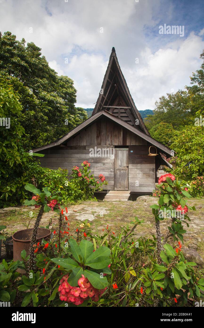 Indonesia, Sumatra, Lake Toba, Samosir Island, Traditional Batak house ...