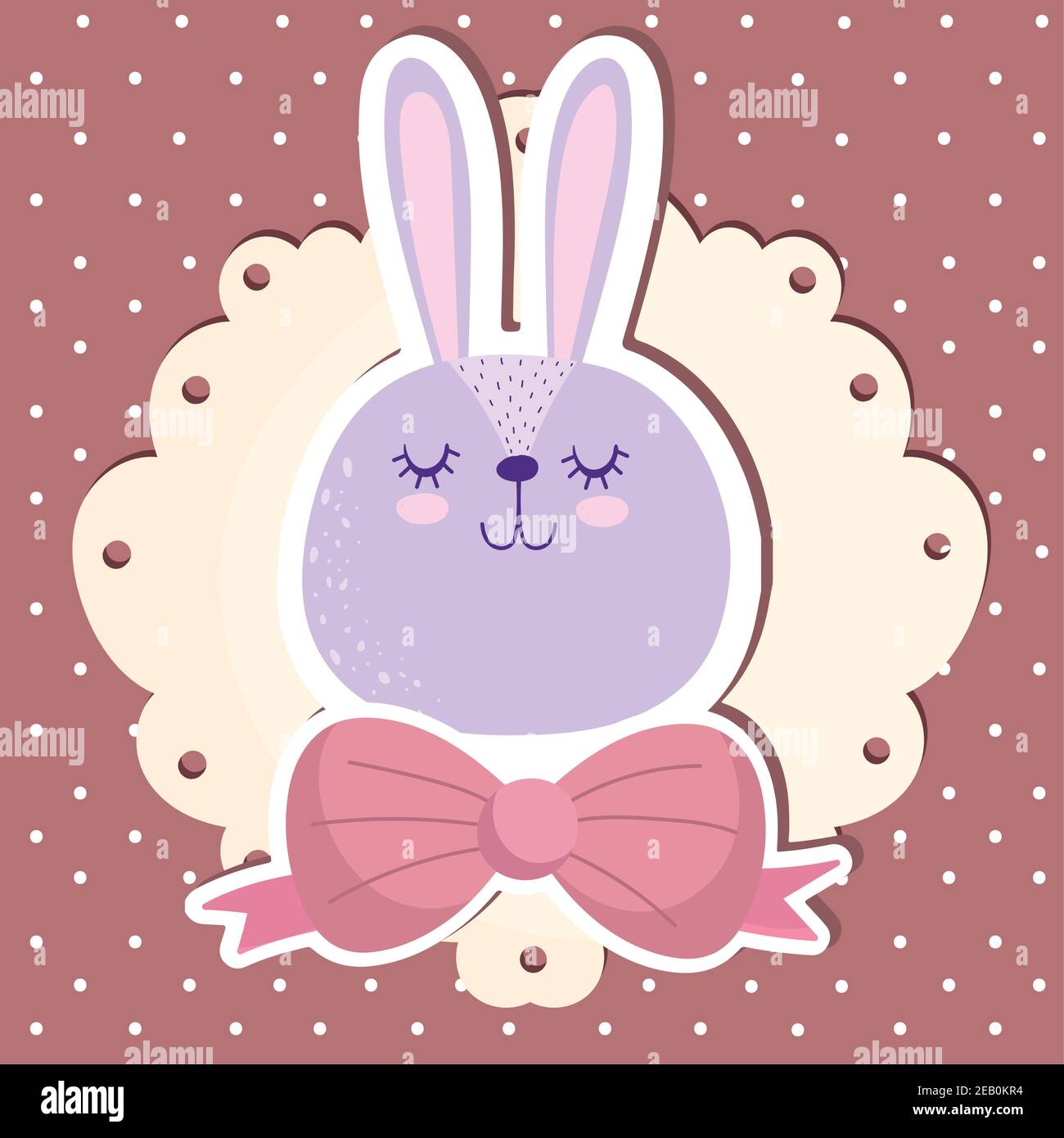 Baby shower cute rabbit face with bow decoration card vector ...