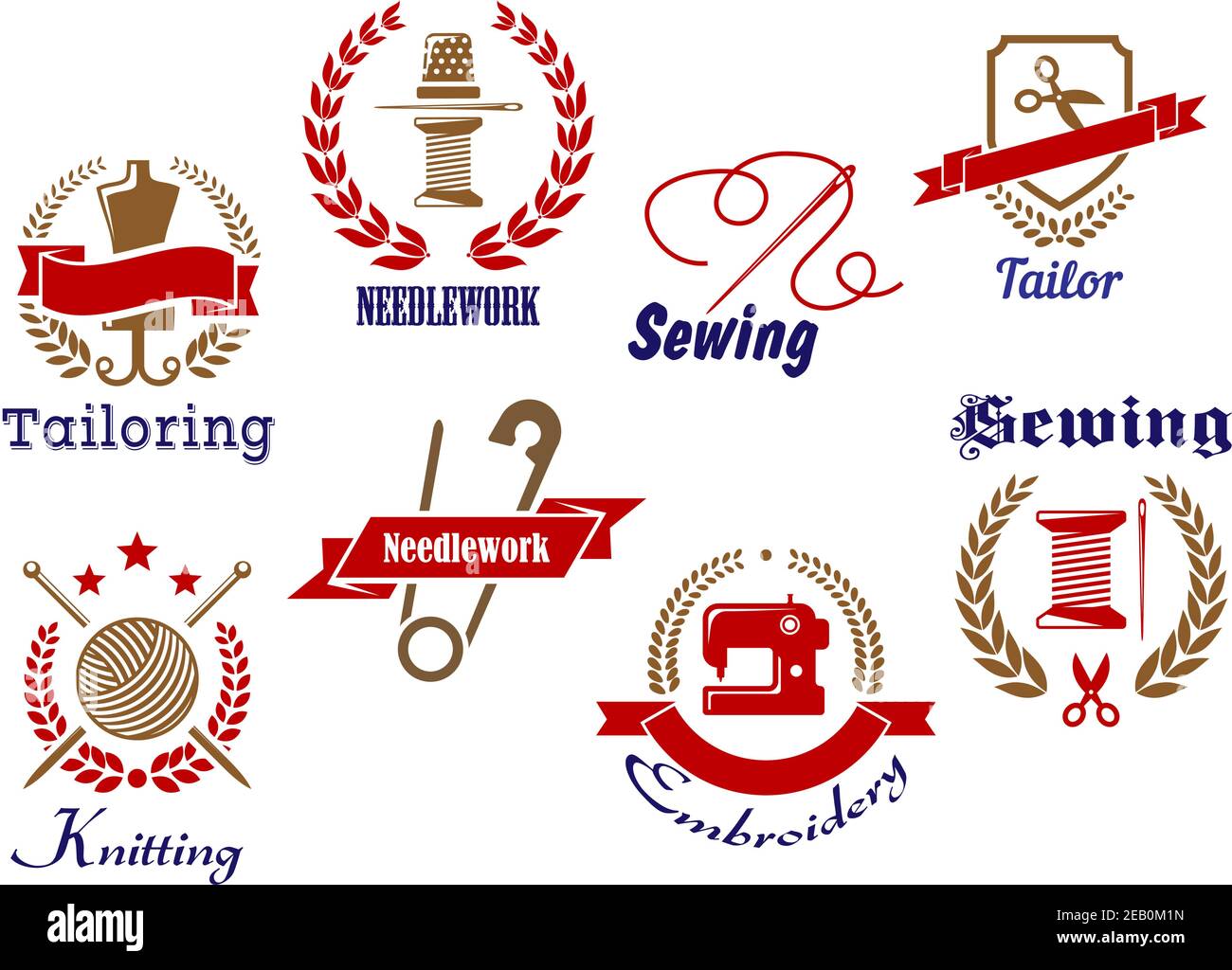 Retro icons set of needlework emblems, logo, badges with symbols for ...