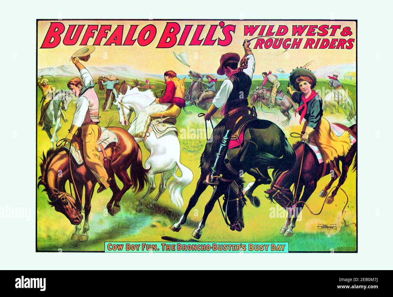 Buffalo Bill: Cowboy Fun - The Bronco Busters Busy Day 1900 Stock Photo ...
