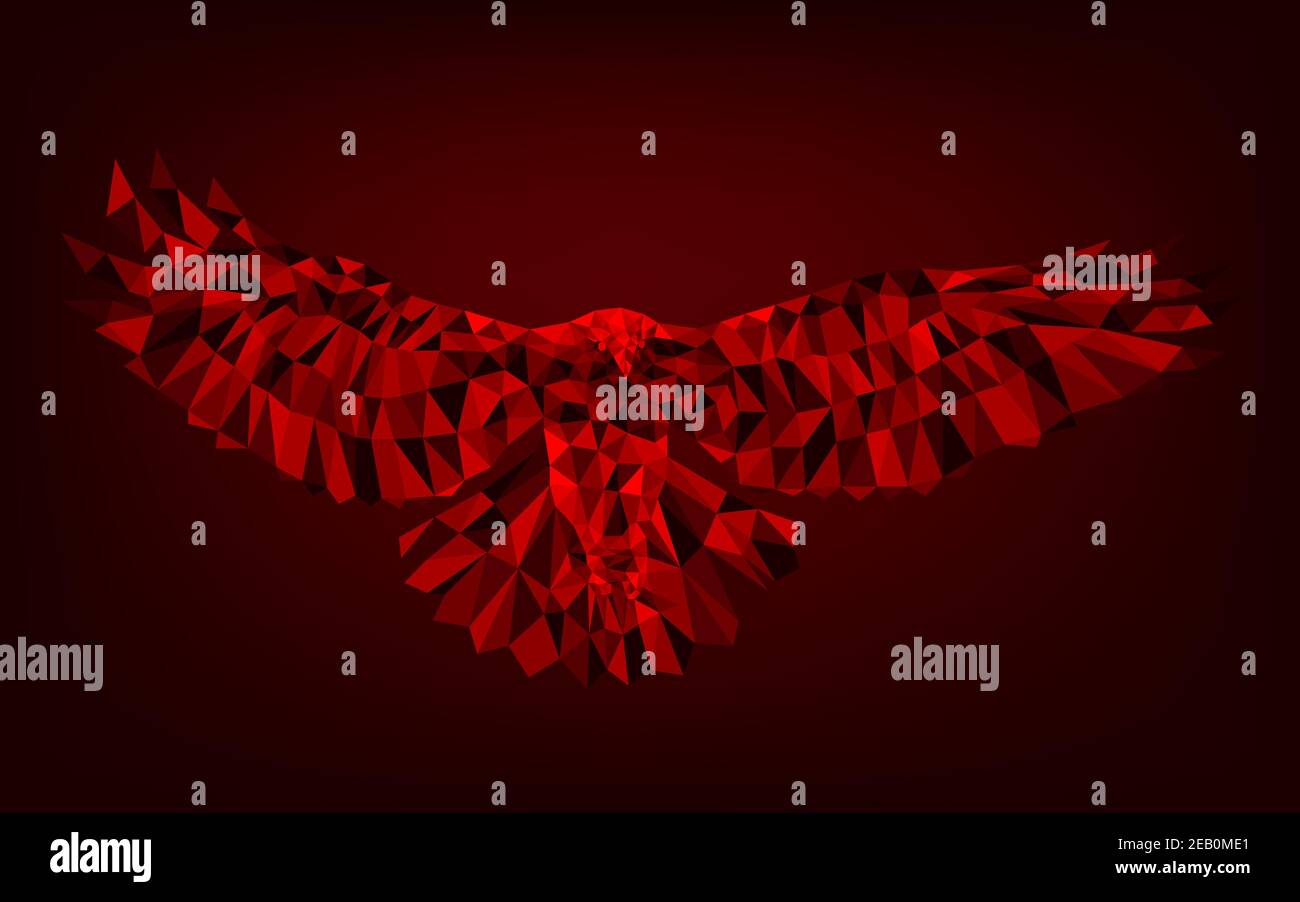 Low poly vector eagle in red halftone color effect on dark red ...