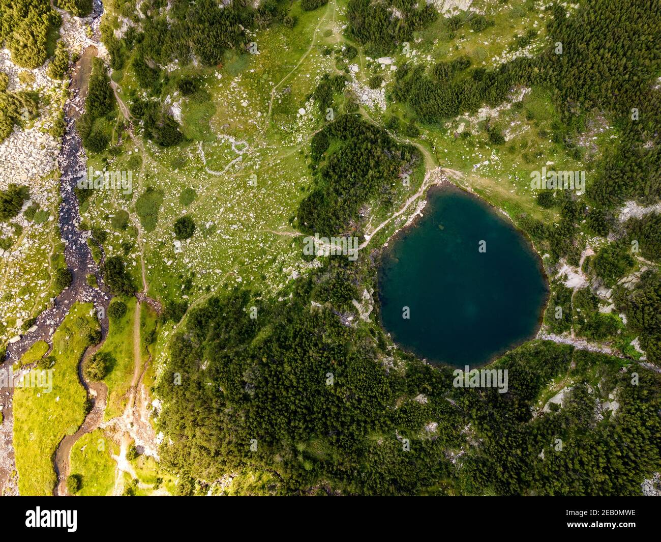 Amazing Aerial view of The Eye (Okoto) lake, Pirin Mountain, Bulgaria ...