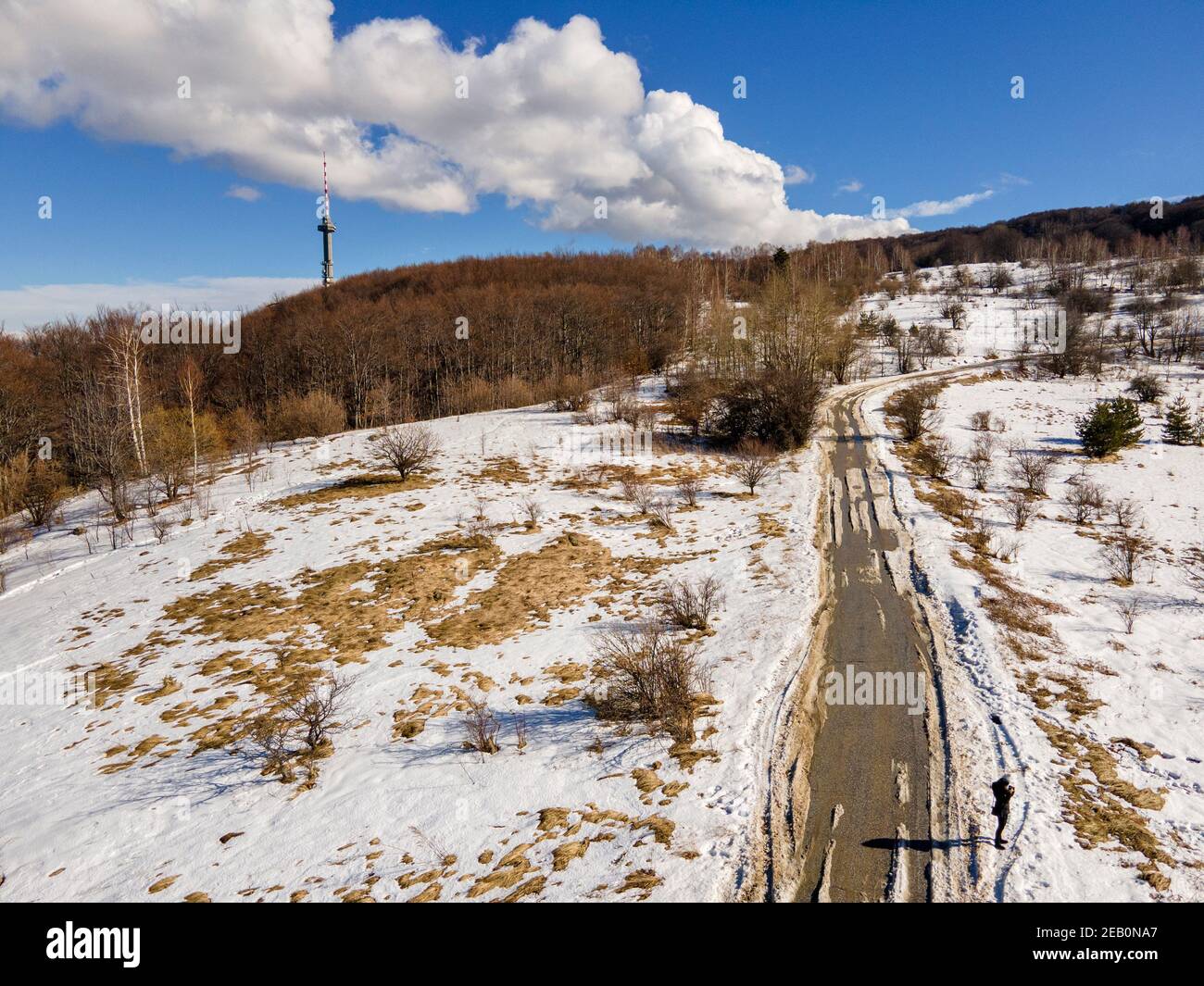 Aerial Winter view of Kopitoto tower at Vitosha Mountain and city of ...