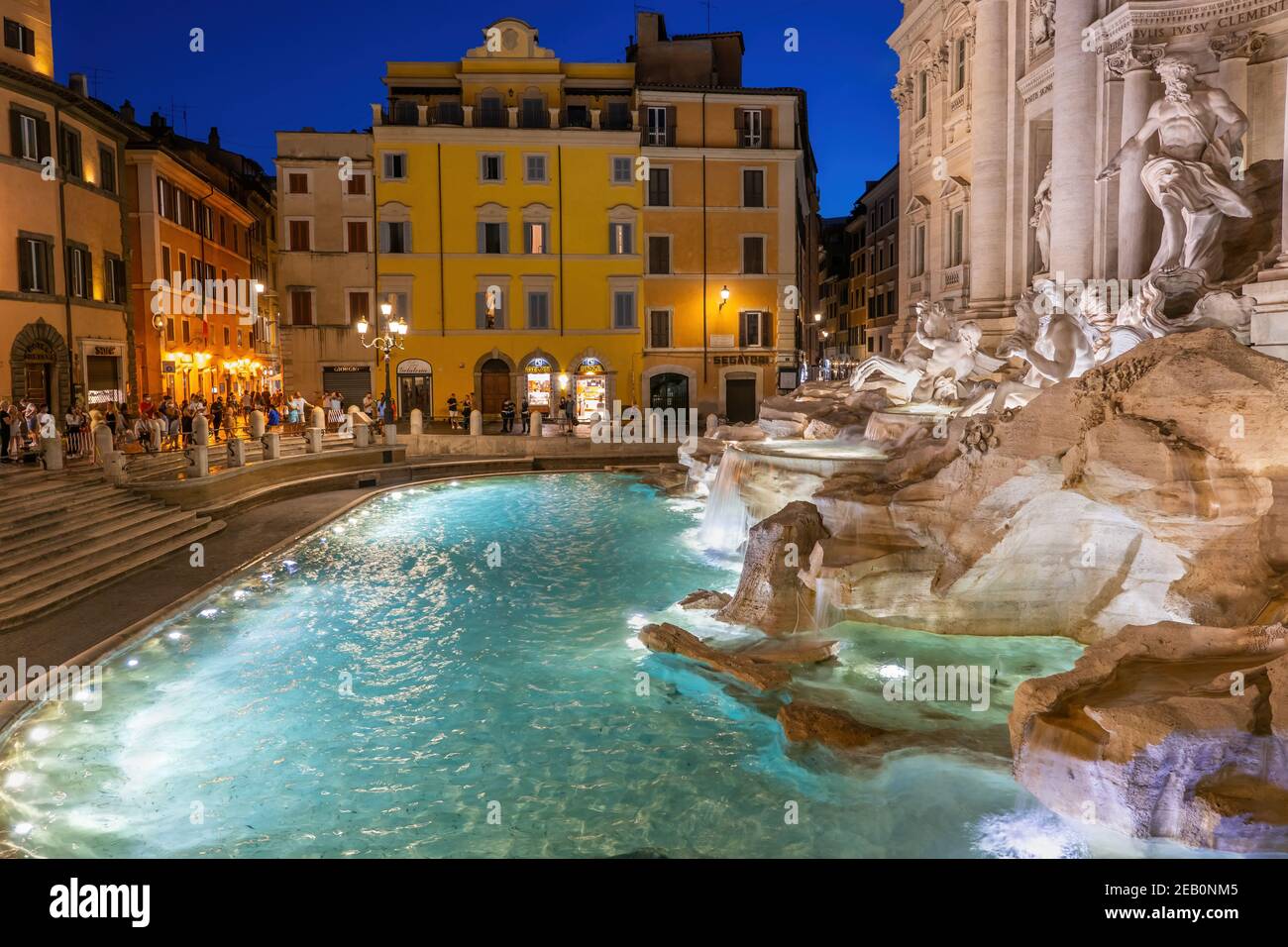 Trevi Fountain and Piazza di Trevi square at night in city of Rome ...