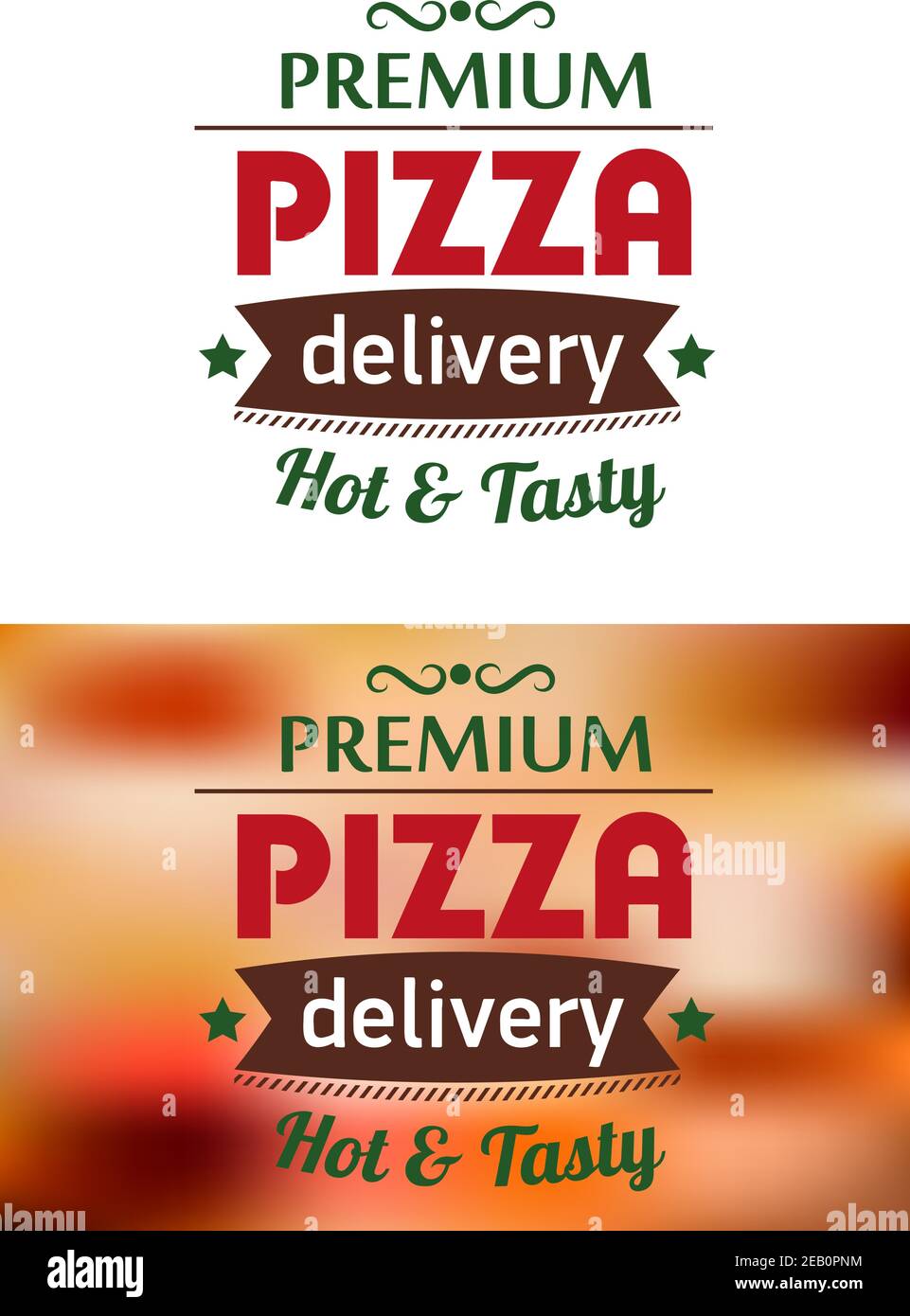 Emblem or logo of premium pizza delivery in red and green colors on ...