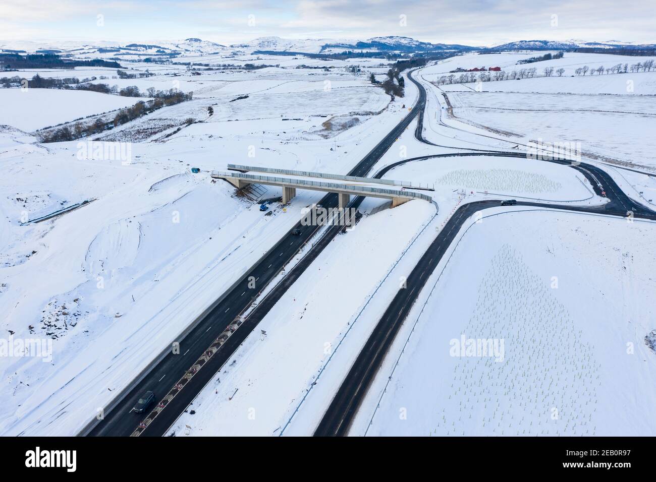 Bankfoot, Perthshire, Scotland, UK. 11 Feb 2021. Aerial view of ...