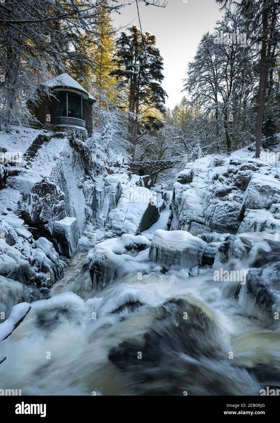 Dunkeld, Scotland, UK. 11 Feb 2021. Winter view in thick snow of Ossian ...