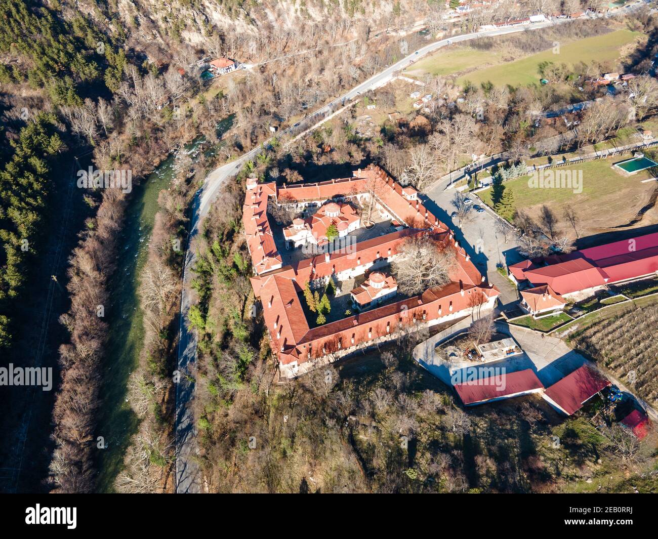 Aerial view of Medieval Bachkovo Monastery Dormition of the Mother of ...