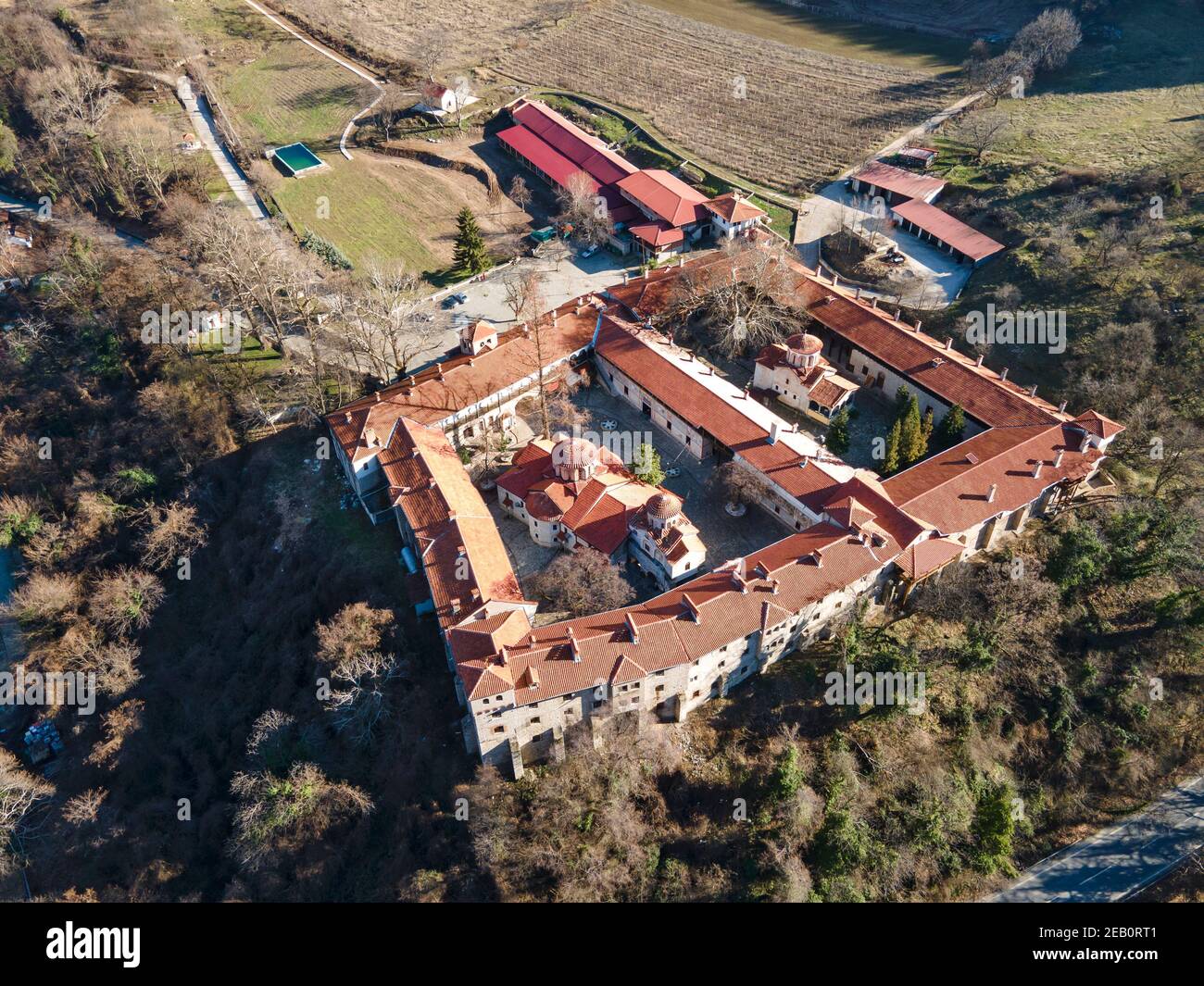 Aerial view of Medieval Bachkovo Monastery Dormition of the Mother of ...