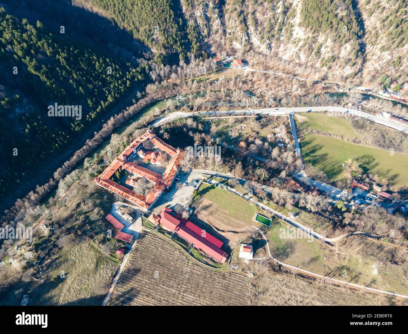 Aerial view of Medieval Bachkovo Monastery Dormition of the Mother of ...
