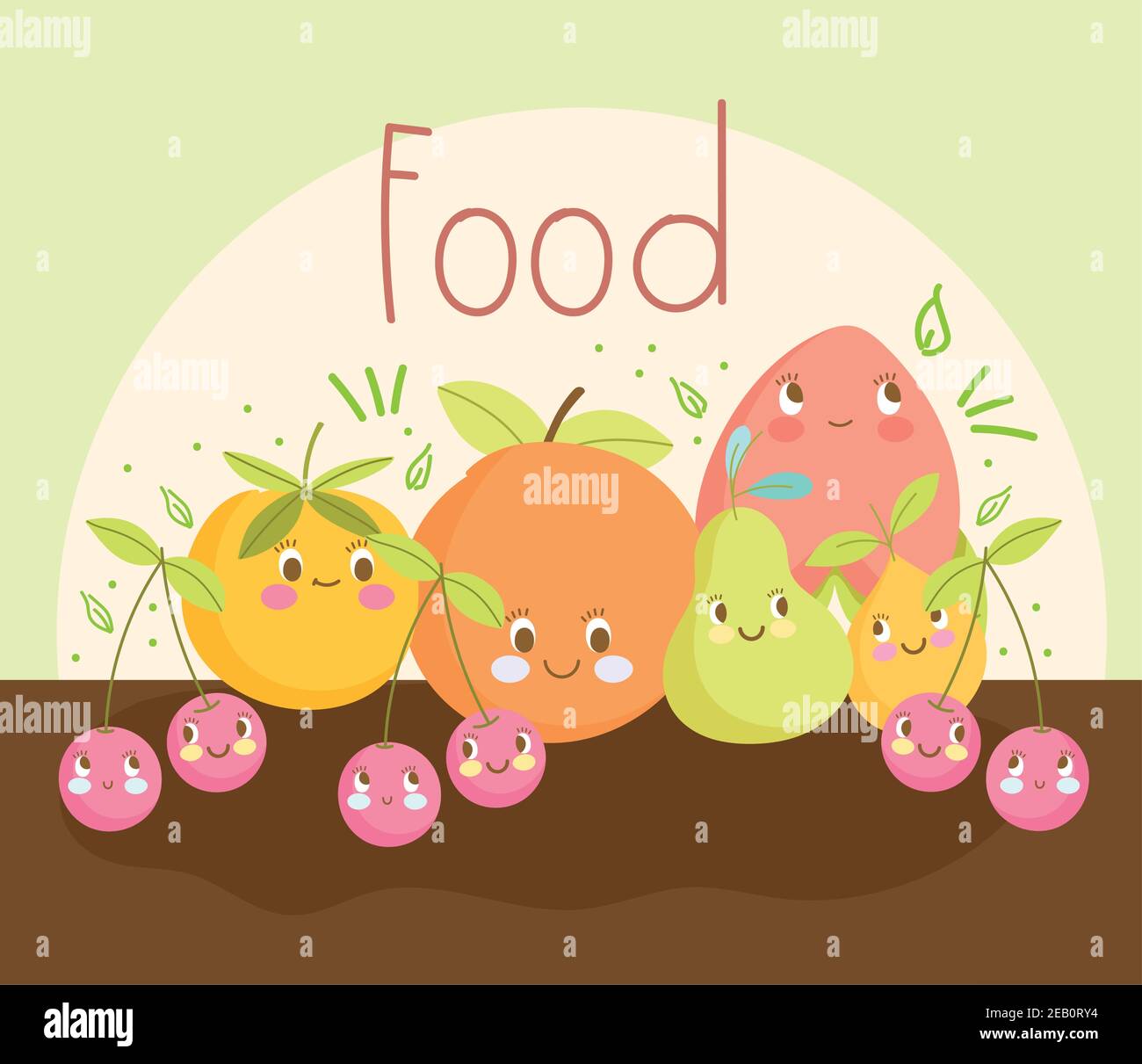 Food cartoon fresh cute fruits pear orange cherry vector illustration ...