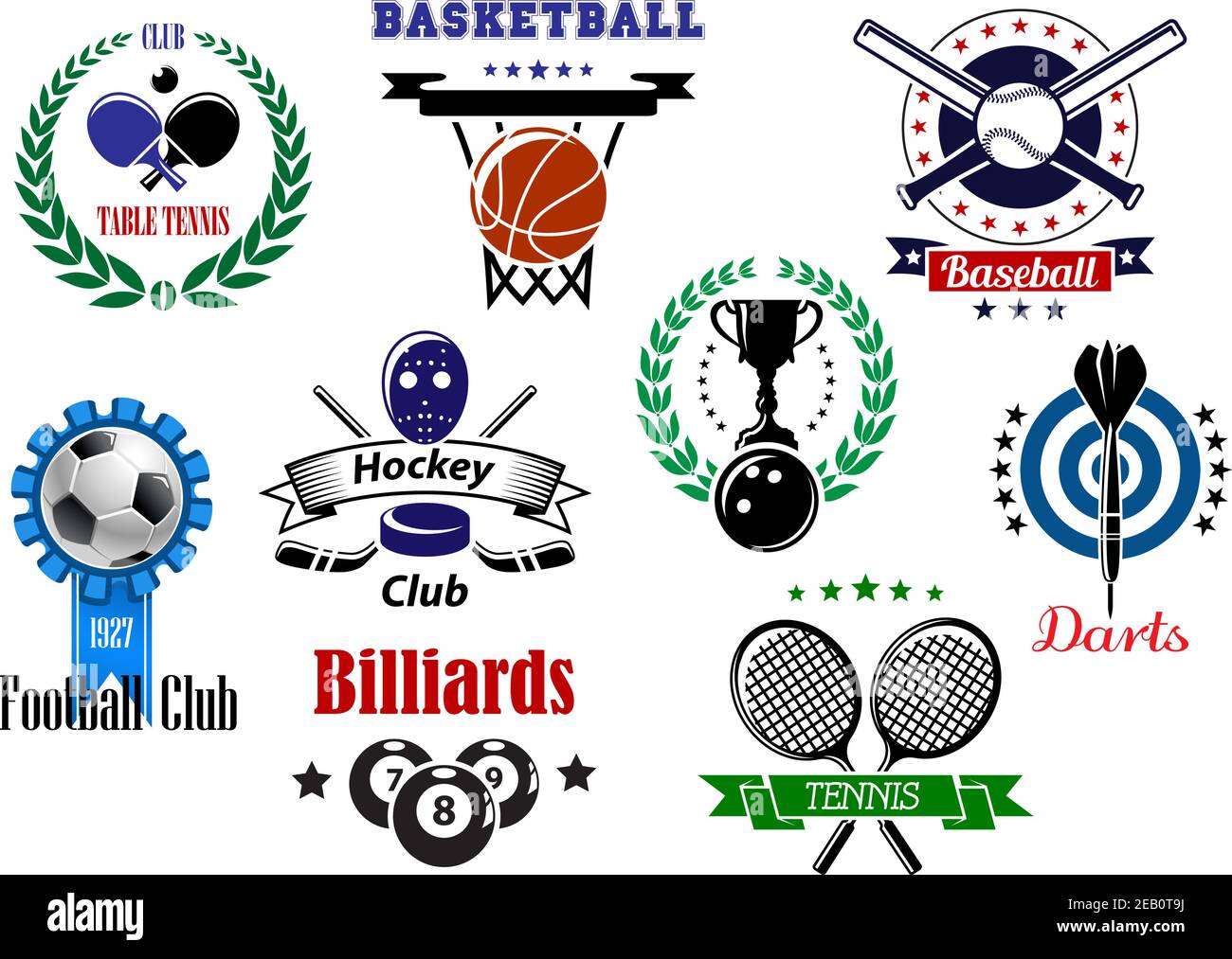 Set of sport emblems for darts baseball billiards baseball, bowling ...