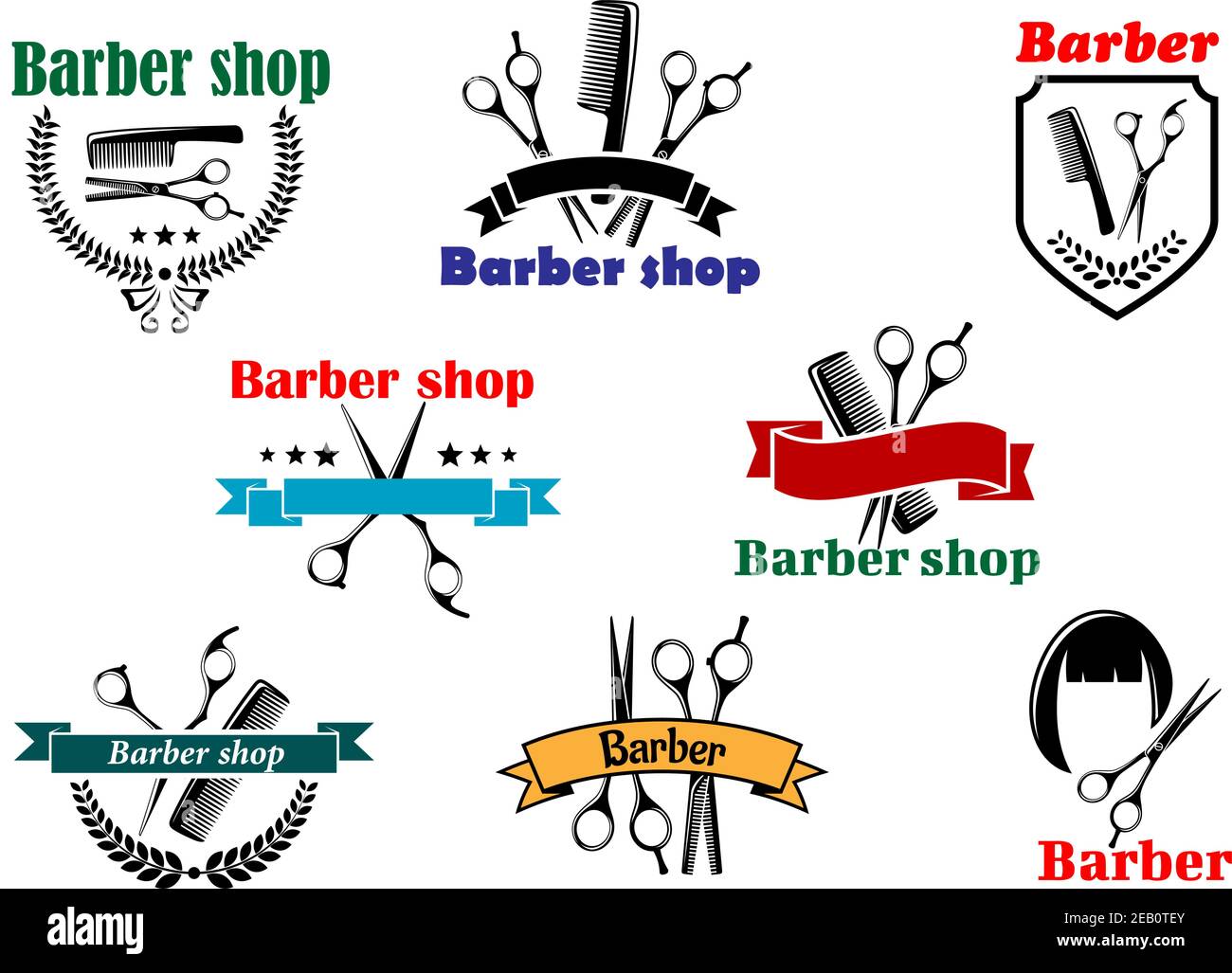 Barber shop logo, emblems and labels for signboard design with open ...