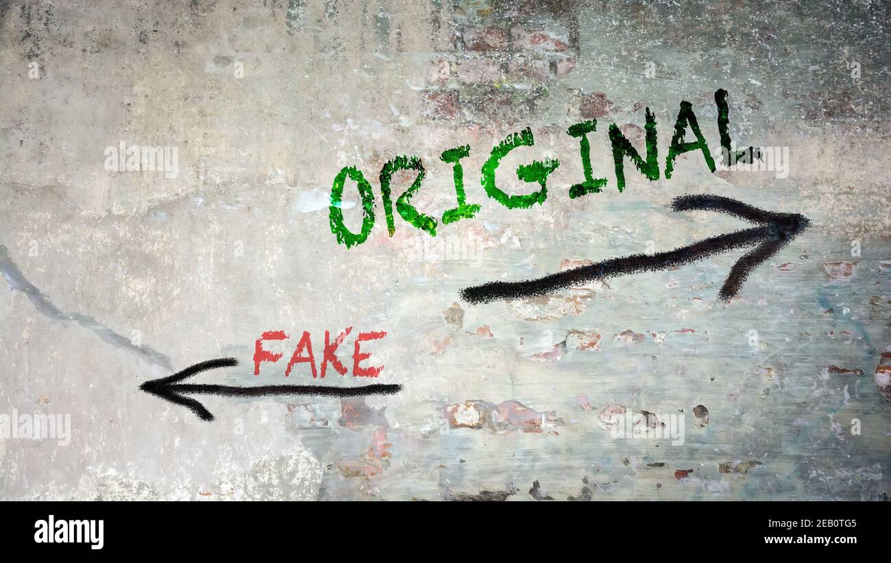 Street Sign the Direction Way to Original versus Fake Stock Photo - Alamy