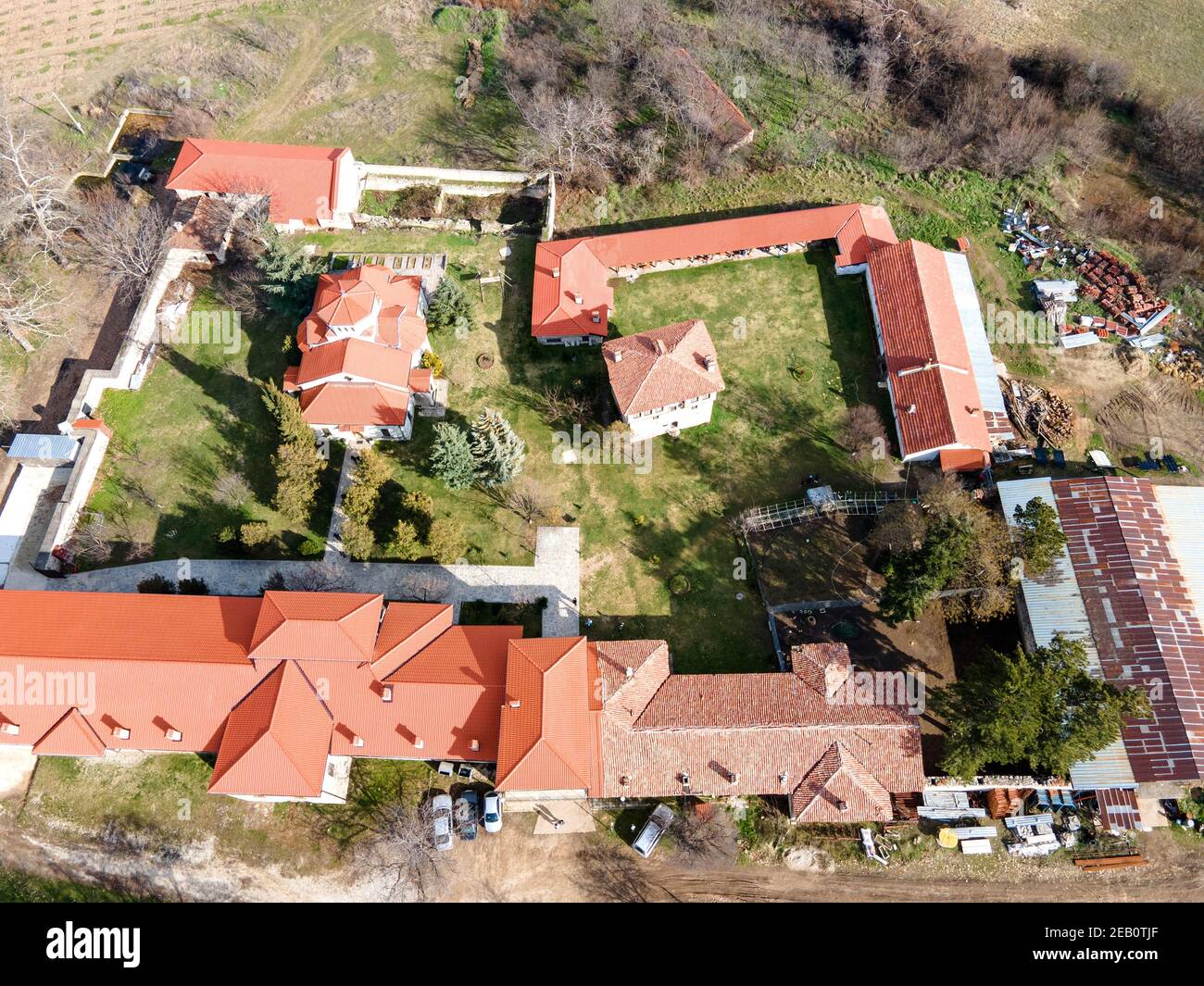 Aerial view of Medieval Arapovo Monastery dedicated to Saint Nedelya ...