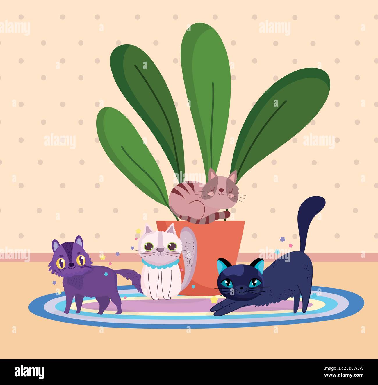 cats cartoon with potted plant house vector illustration Stock Vector ...
