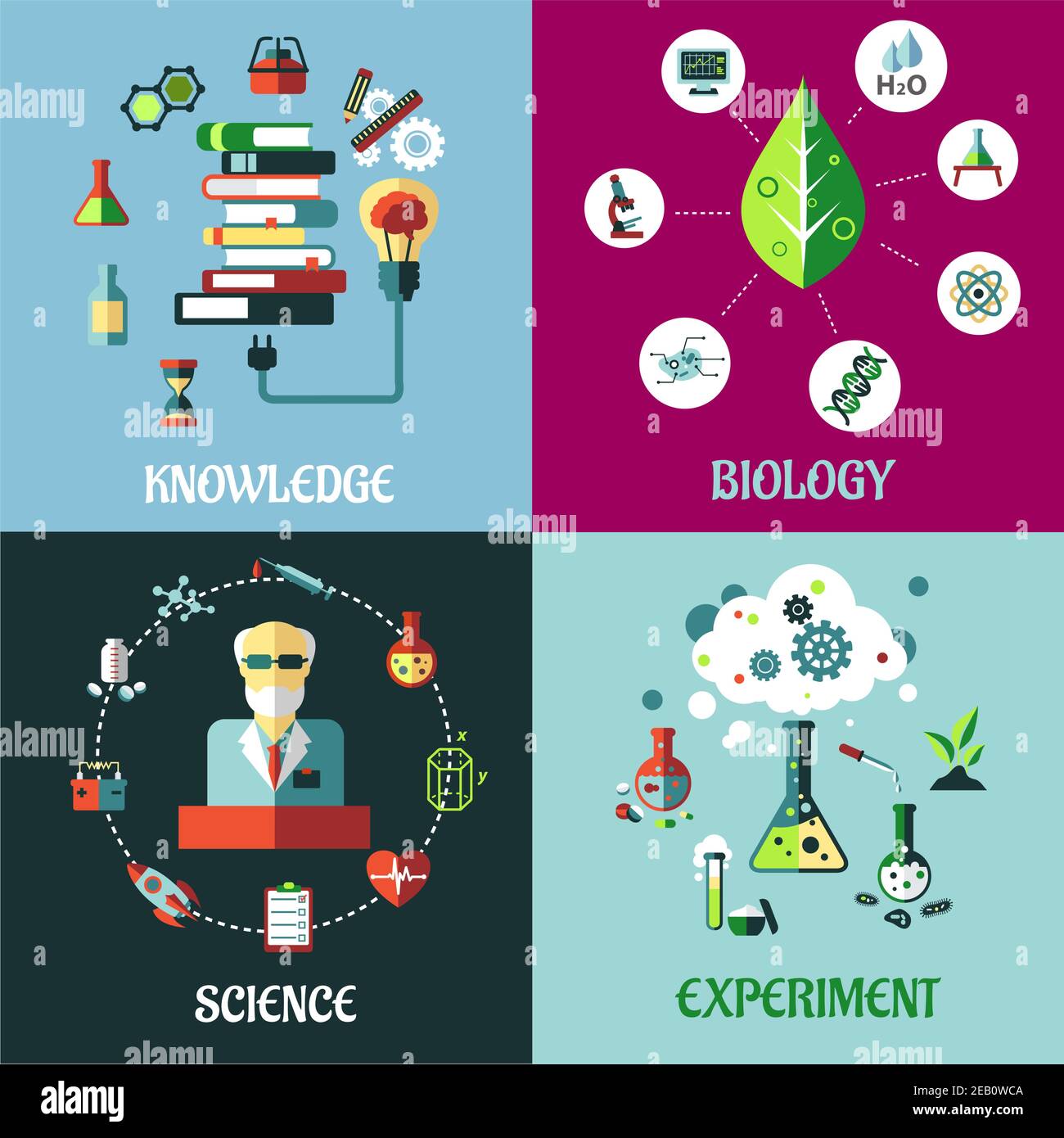 Science concepts in flat style for experiment with flask and test tubes ...