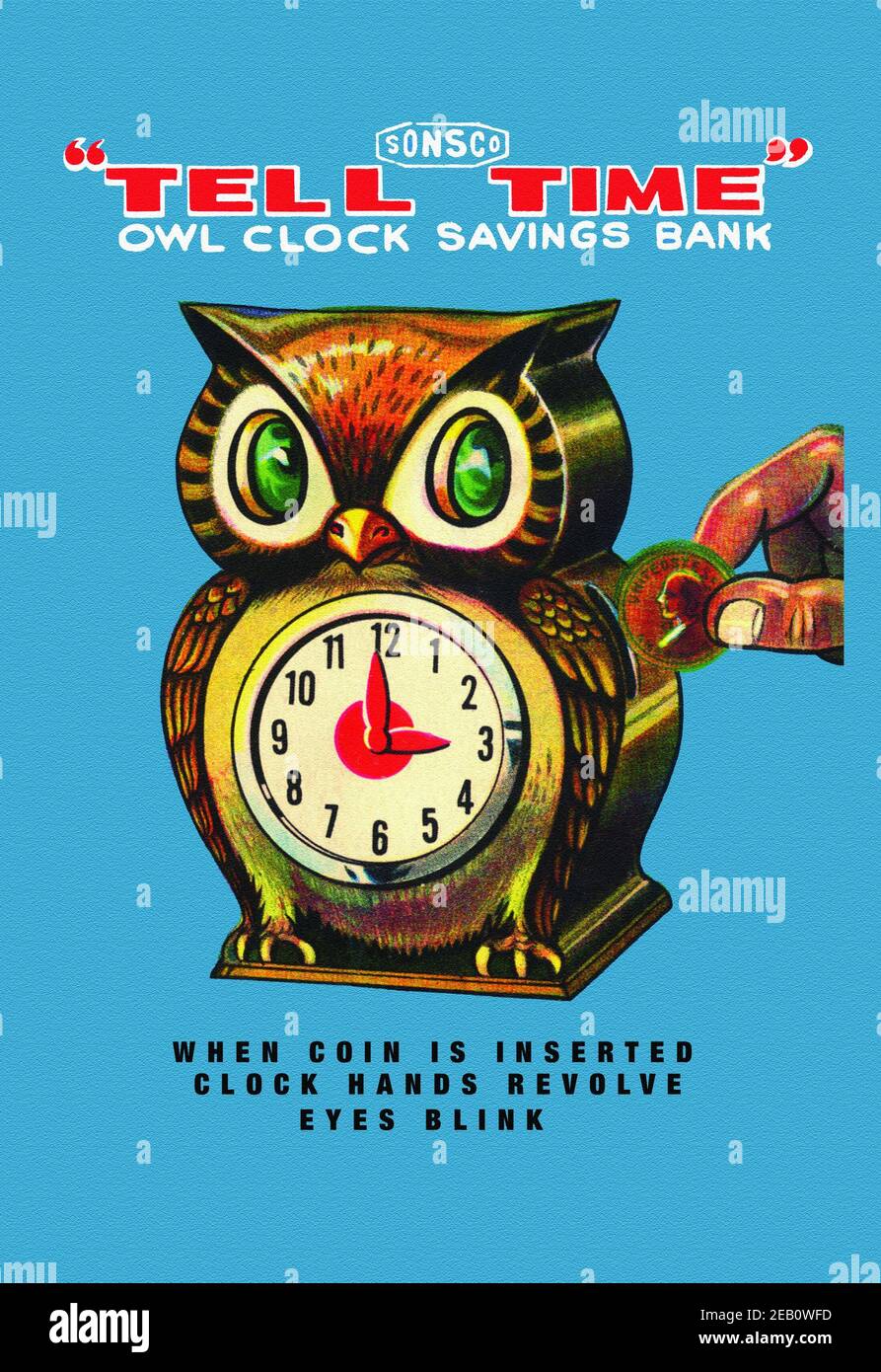 Tell Time Owl Clock 1950 Stock Photo - Alamy