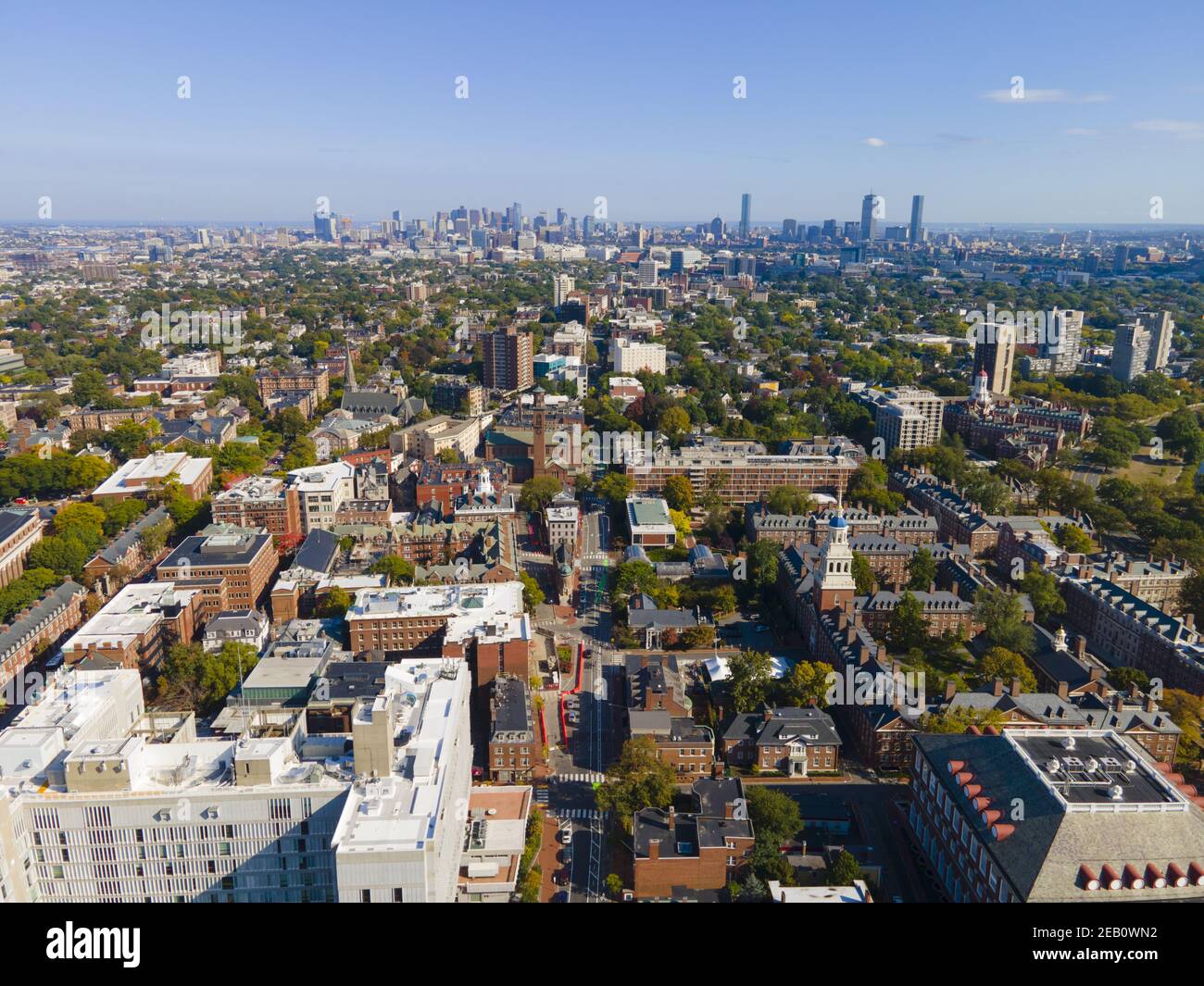 Aerial view of historic city center of Cambridge on Mt Auburn Street ...