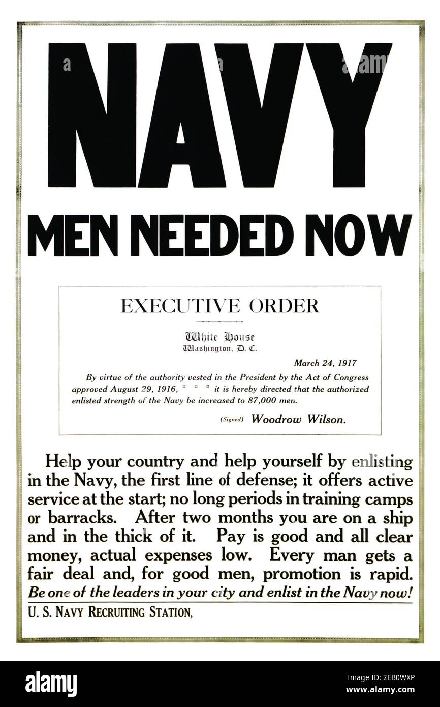 Navy men needed now 1917 Stock Photo - Alamy