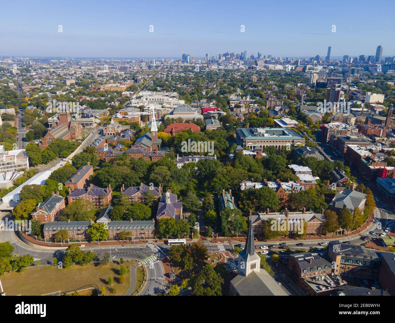 Aerial view of Old Harvard Yard including Memorial Hall, Memorial ...
