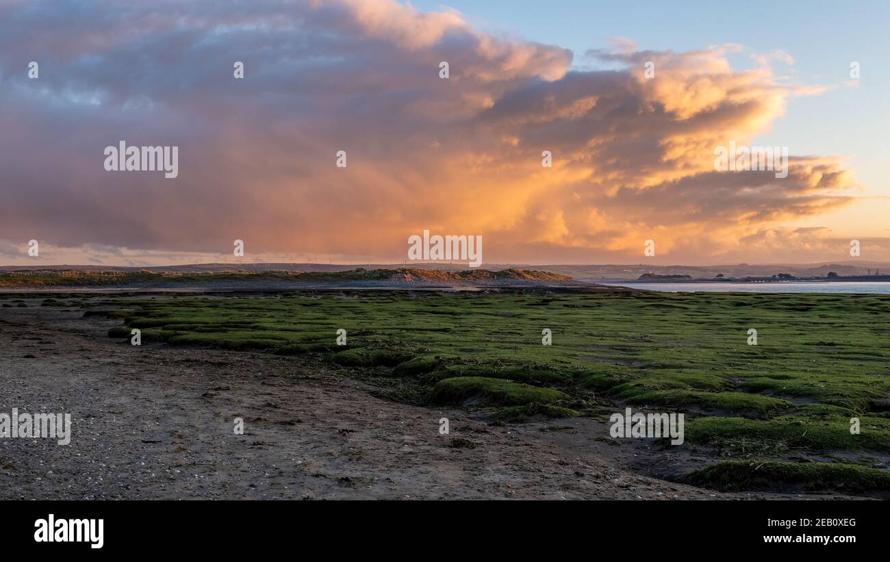 Winter sunrise landscape of the Skern area of Northam Burrows, near ...