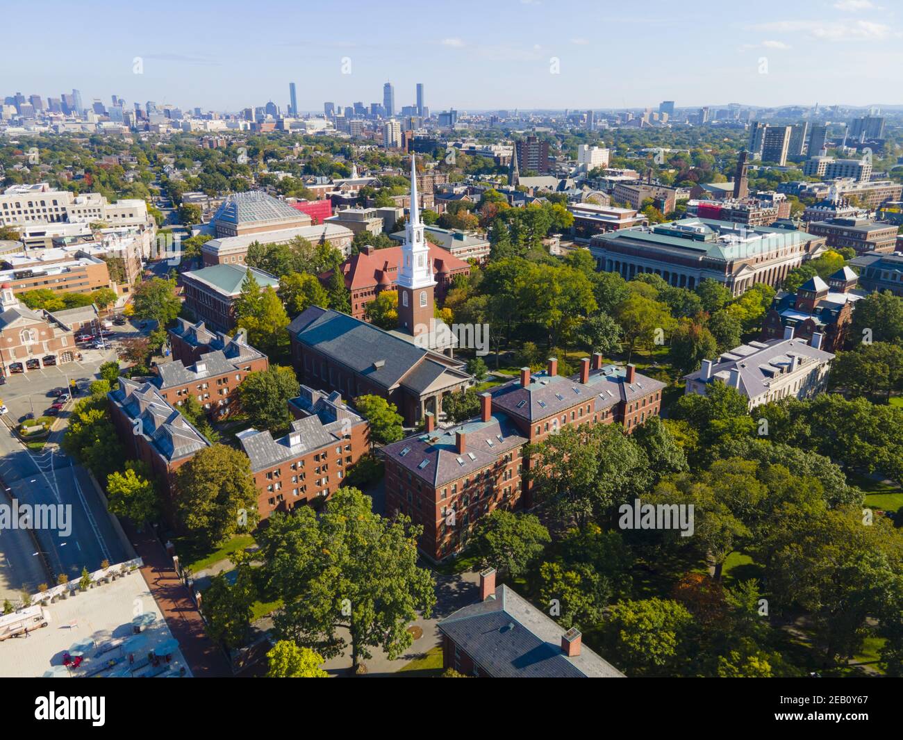 Aerial view of Old Harvard Yard including Memorial Hall, Memorial ...
