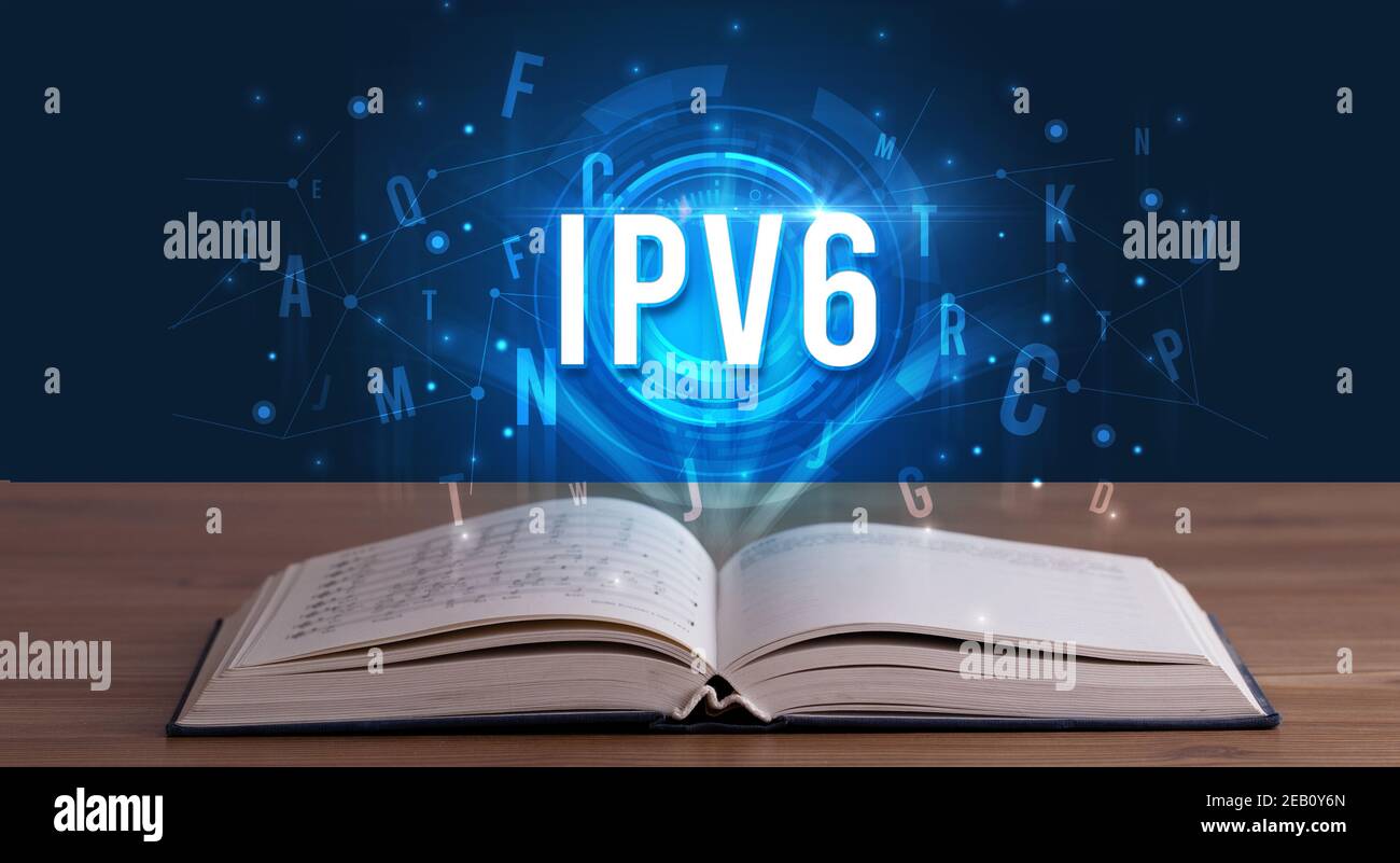 IPV6 inscription coming out from an open book, digital technology concept Stock Photo - Alamy
